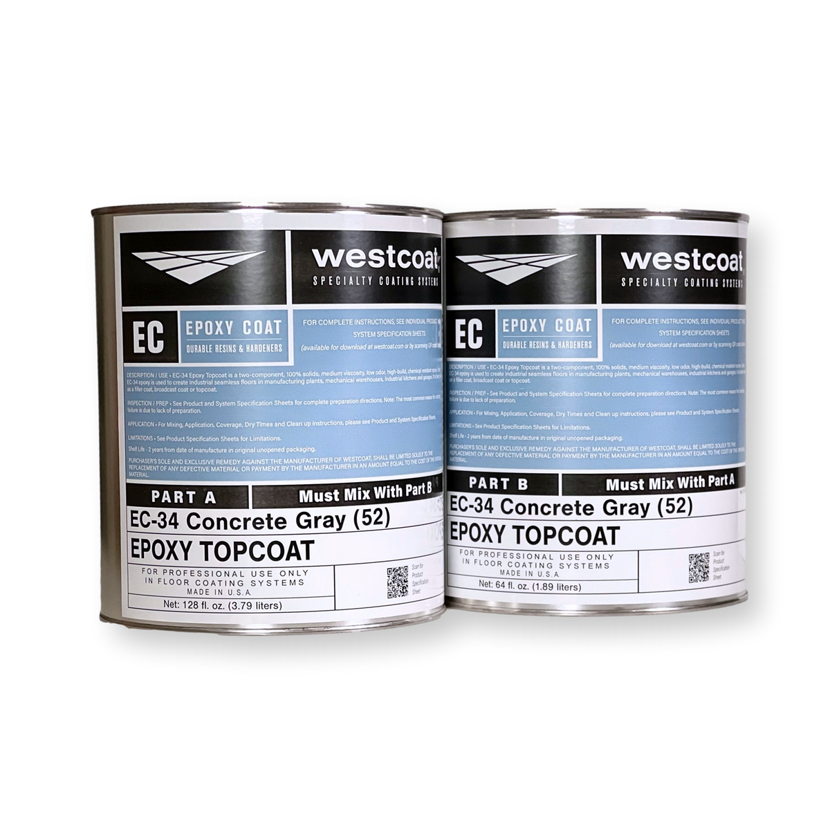 Westcoat EC-34 100% Solids Pigmented Epoxy Topcoat - 1.5 Gallon Kit ...